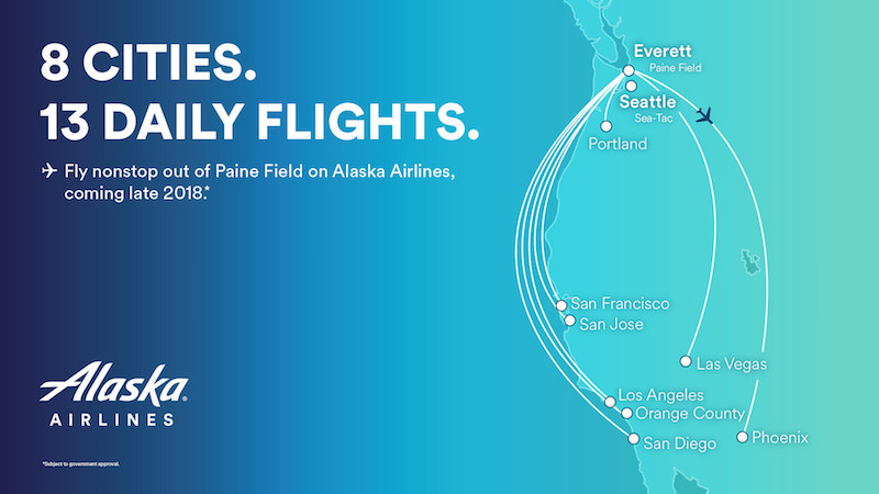 Alaska Airlines Announces Destinations from New Everett Airport