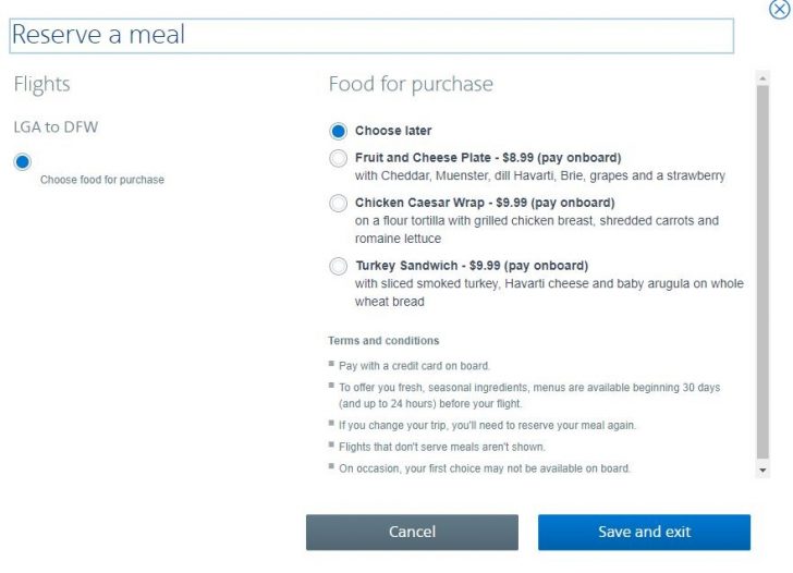 Pre-Order Meals in American Airlines Main Cabin on Select Flights