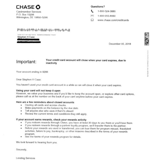 The Letter: Not the Song from the 1960's but from Chase Bank