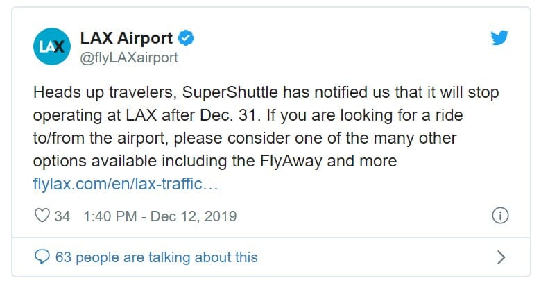 SuperShuttle to Cease Operations Worldwide on December 31, 2019