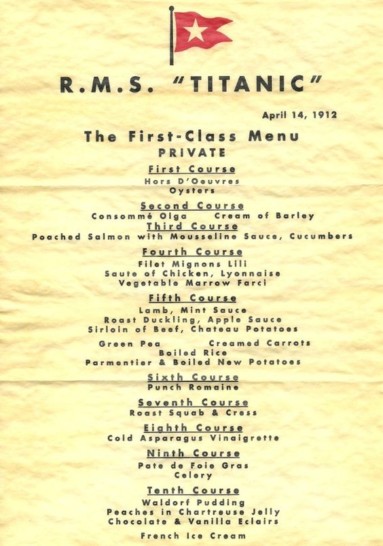 Cruise Dining At Its Best: The Titanic 10 Course First Class Menu